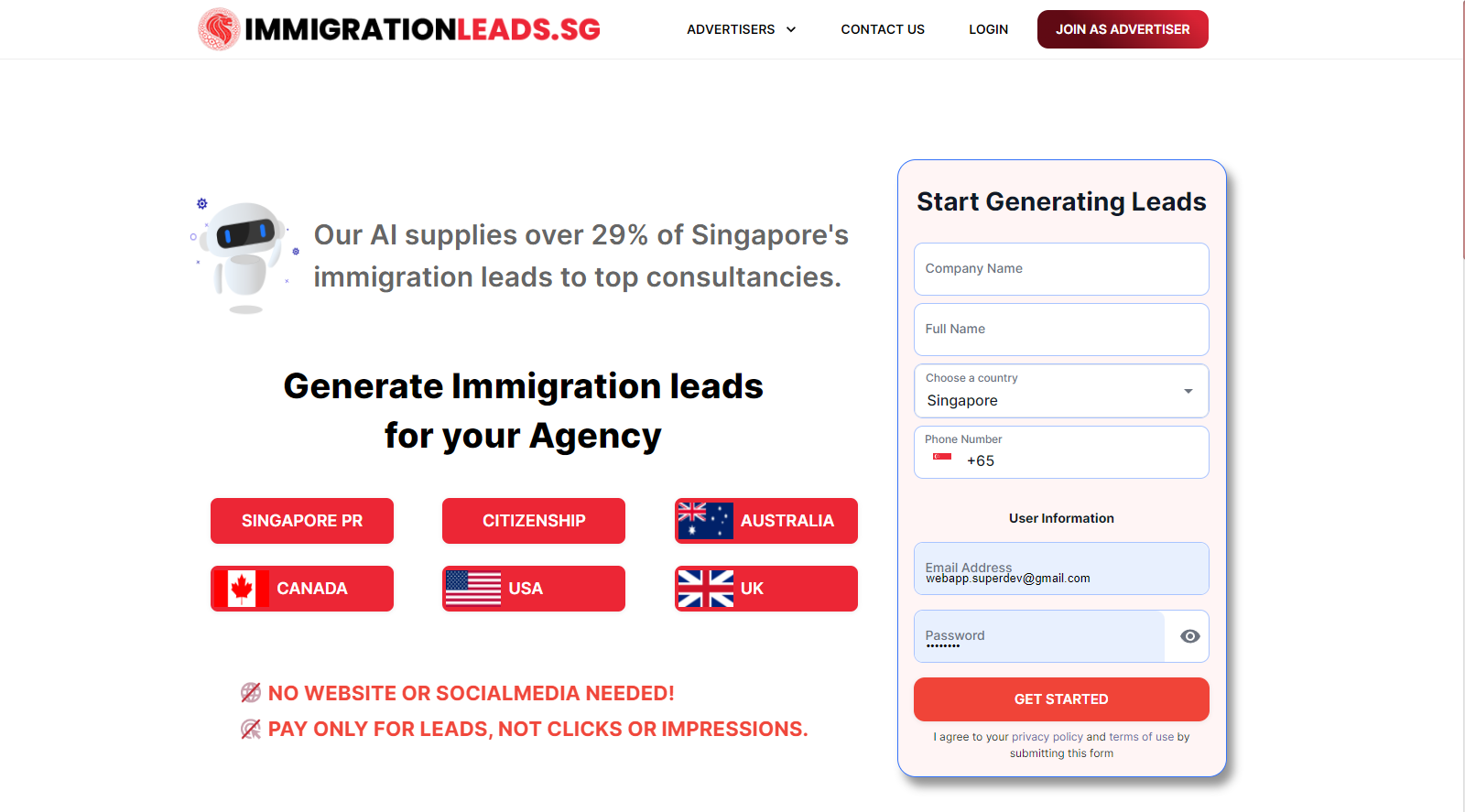 #1 AI-Powered Immigration Lead Gen Platform | ImmigrationLeads.sg
